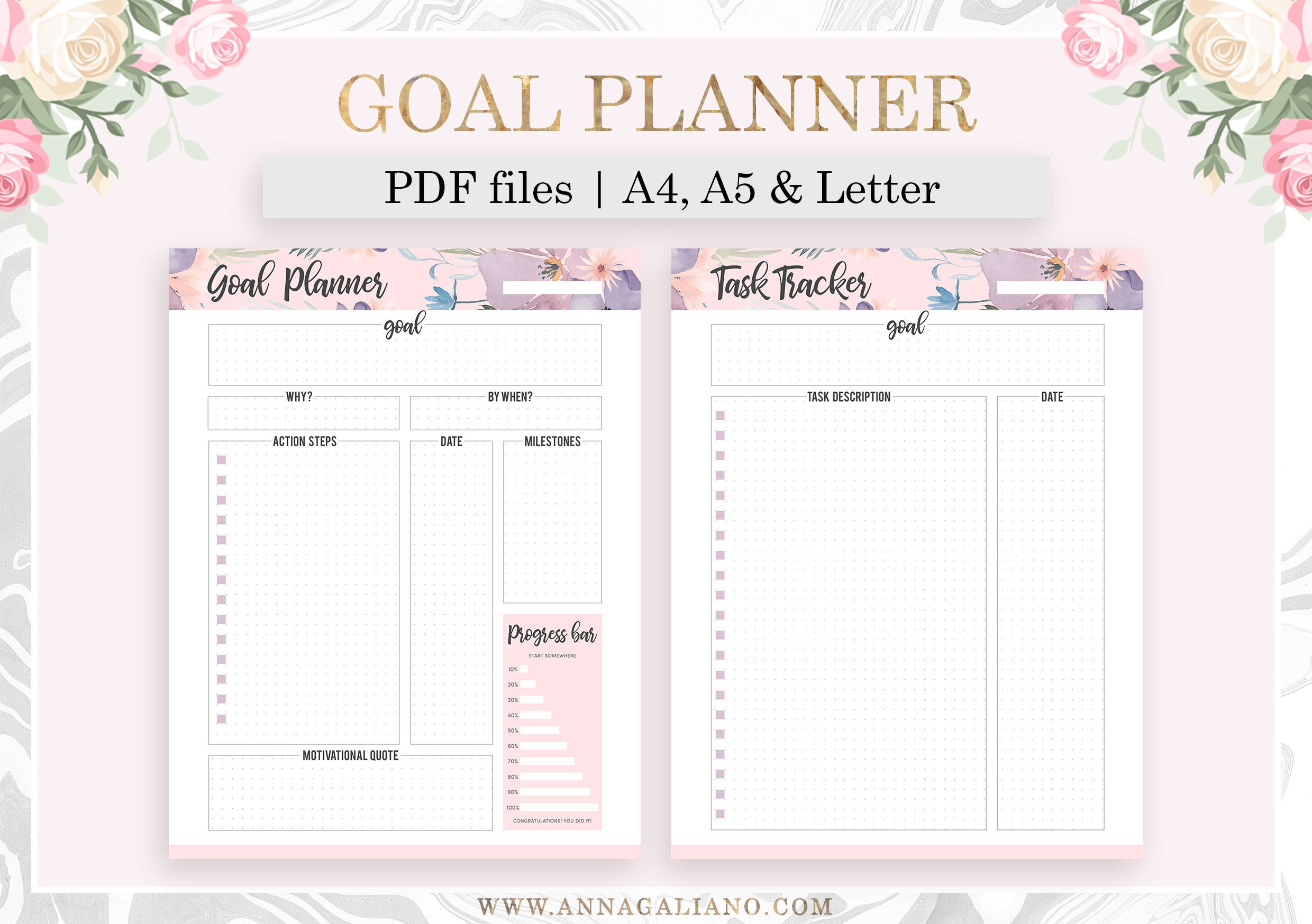 Goal Planner Printable, Goal Setting, Task Tracker, Goals Inserts, Bujo ...