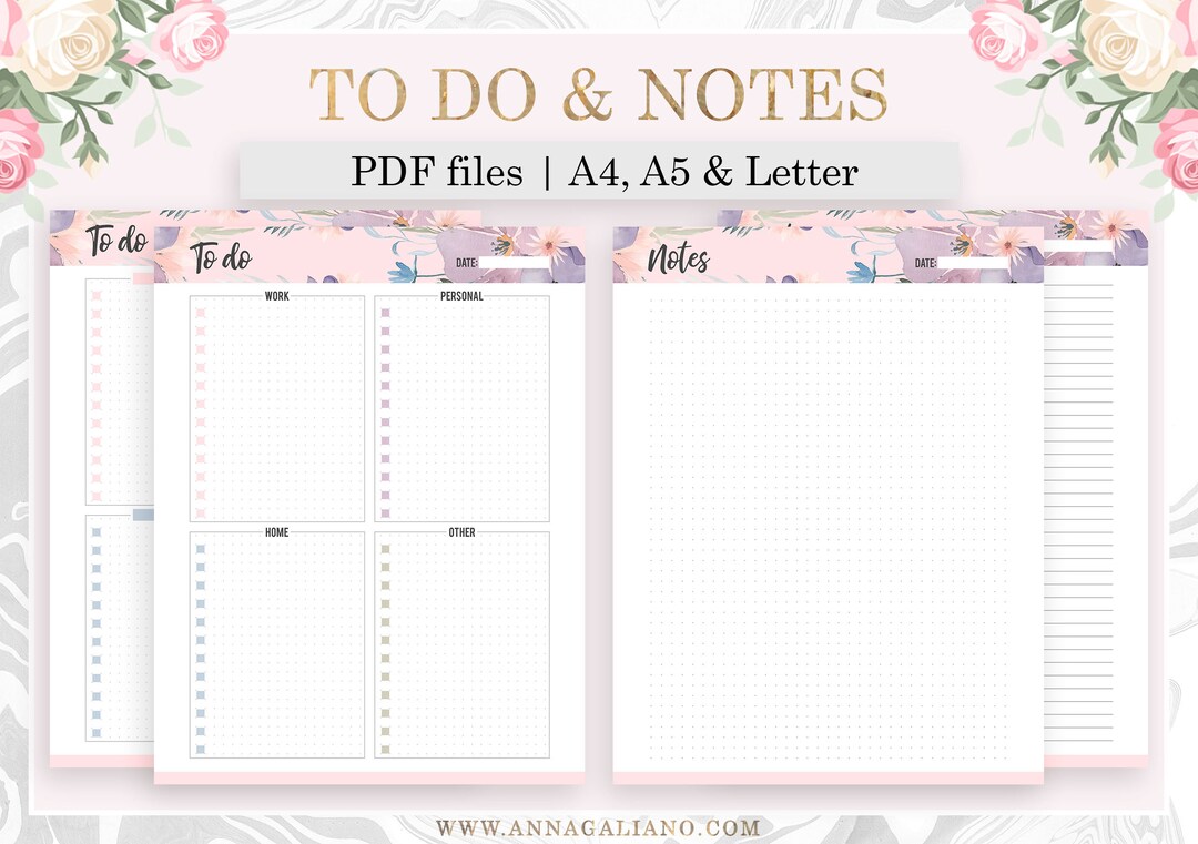 To Do List Printable, Notes Pages, Daily to Do, Dot Grid, Lined Paper ...