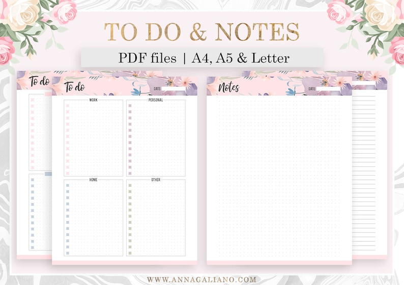 To Do List Printable, Notes Pages, Daily to Do, Dot Grid, Lined Paper ...