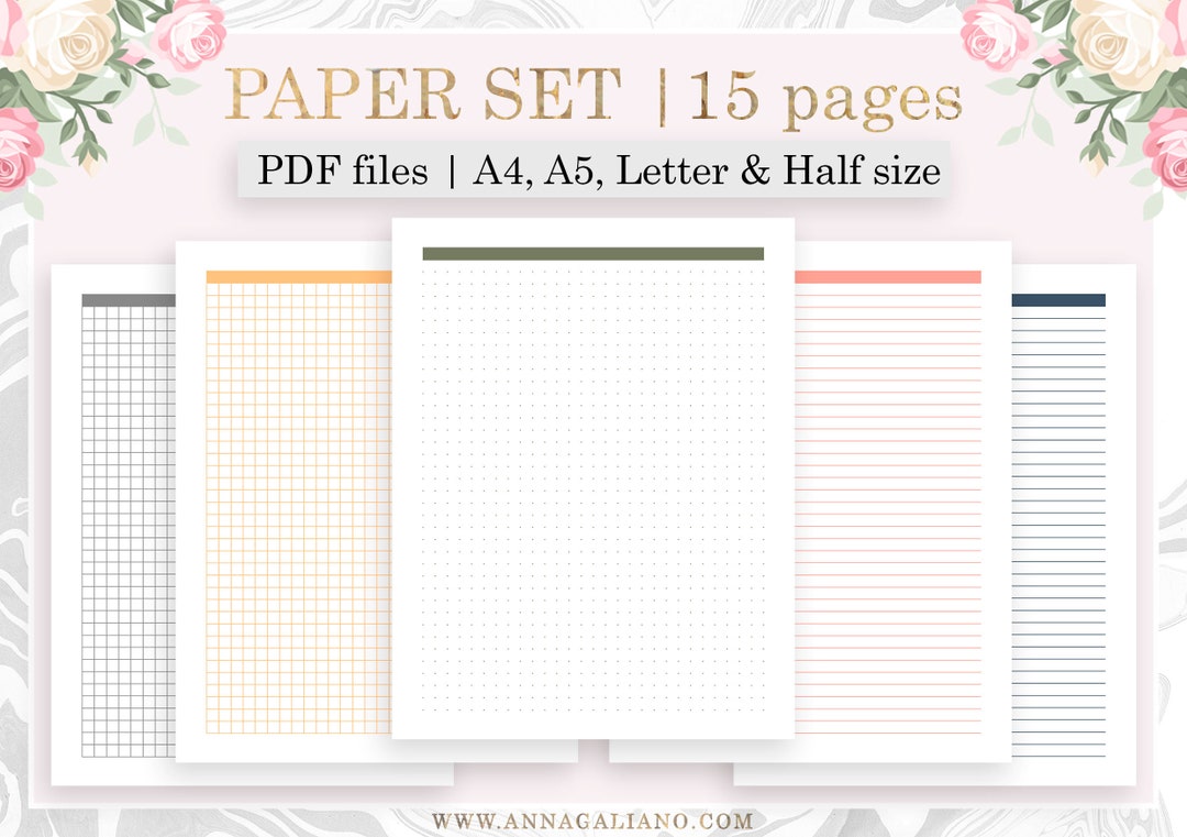 Bujo Printables, Dot Grid Paper, Lined, Grid Paper Set, Printable ...