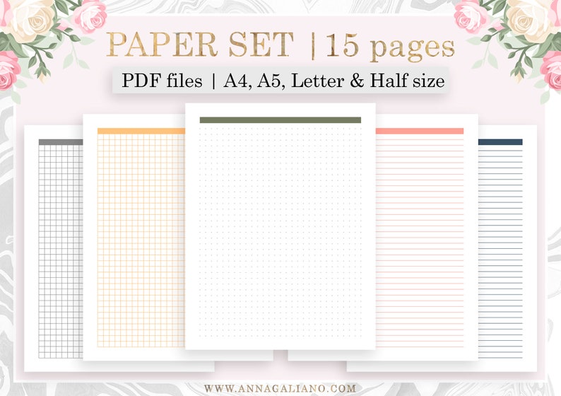 Bujo Printables, Dot Grid Paper, Lined, Grid Paper Set, Printable ...
