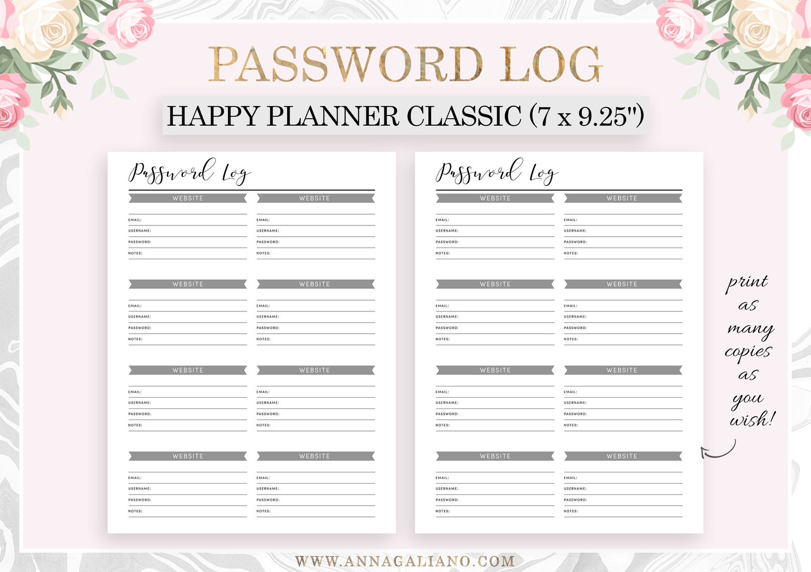 Password Keeper Printable, Happy Planner Classic Inserts, Password Log ...