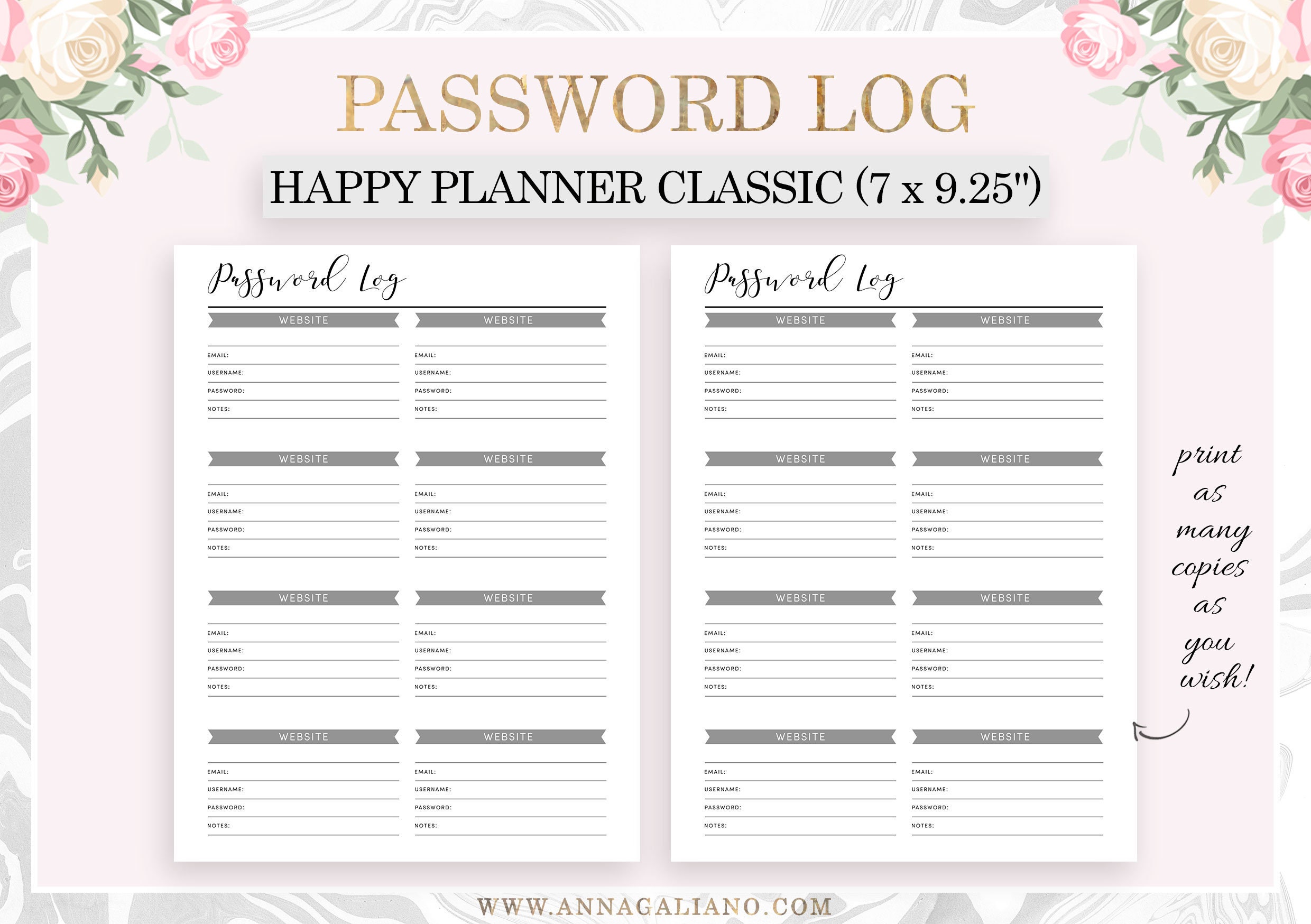 Password Keeper Printable, Happy Planner Classic Inserts, Password Log ...