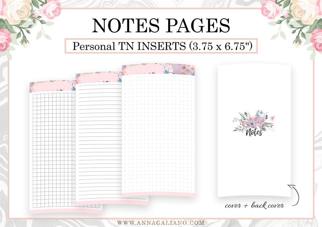 Personal TN Inserts, Notes Pages, Printable Travelers Notebook Inserts ...