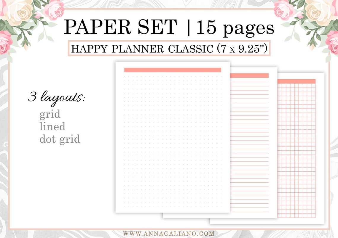 Dot Grid Paper Happy Planner, Lined and Grid Paper Set, Printable Planner Inserts, Bullet ...