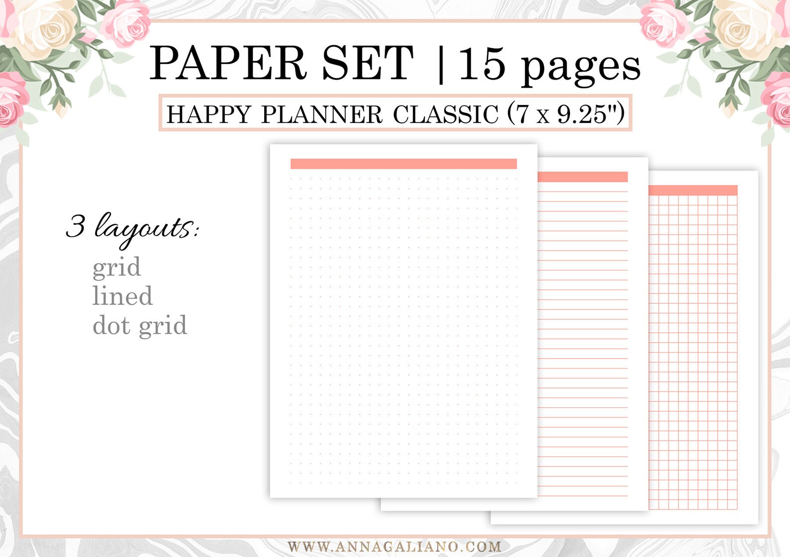 Dot Grid Paper Happy Planner, Lined and Grid Paper Set, Printable ...
