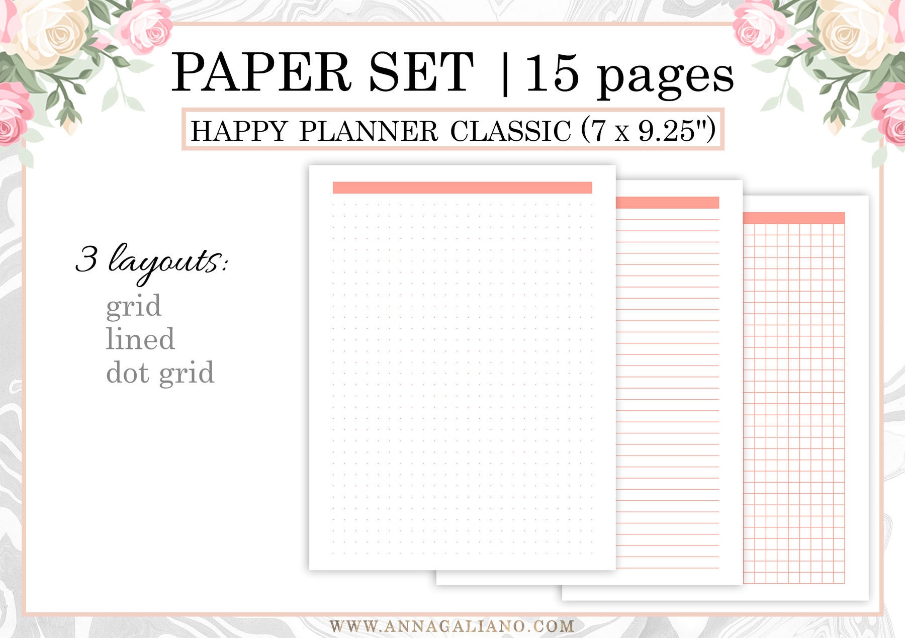 Dot Grid Paper Happy Planner, Lined and Grid Paper Set, Printable ...