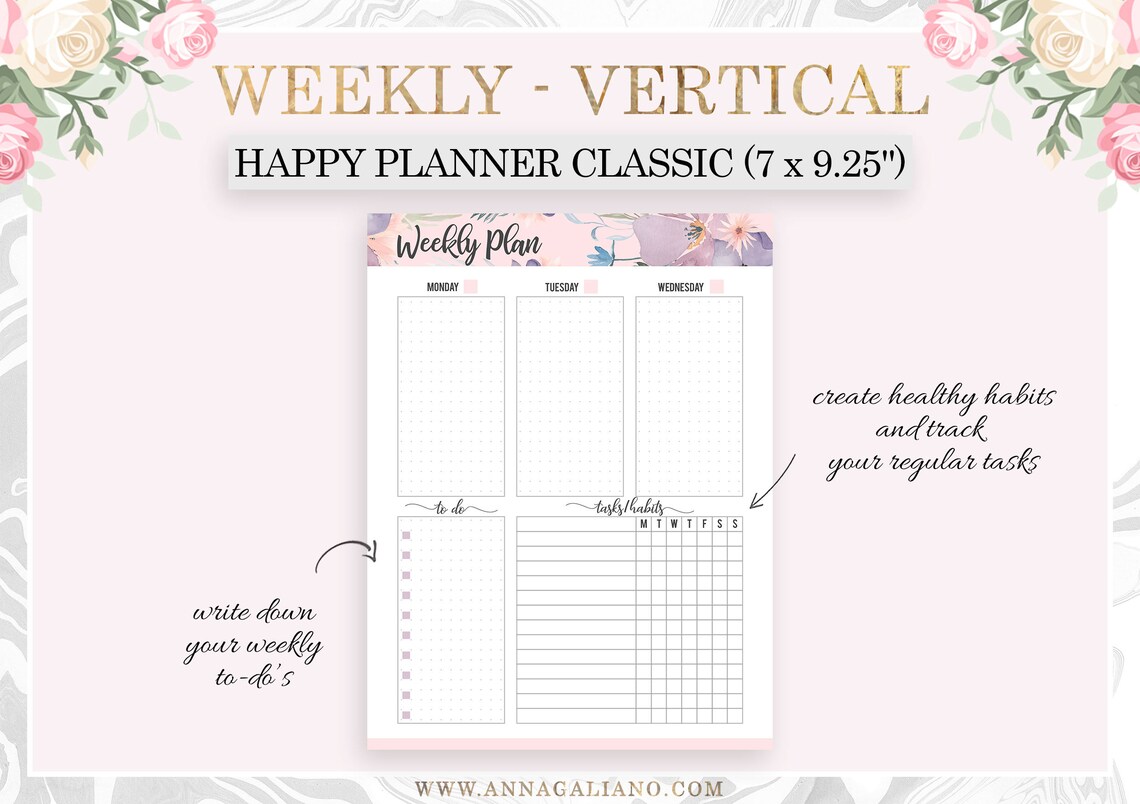 Weekly Vertical Planner Printable, Happy Planner Inserts Printable ...