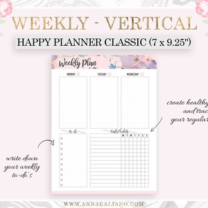 Weekly Vertical Planner Printable, Happy Planner Inserts Printable ...