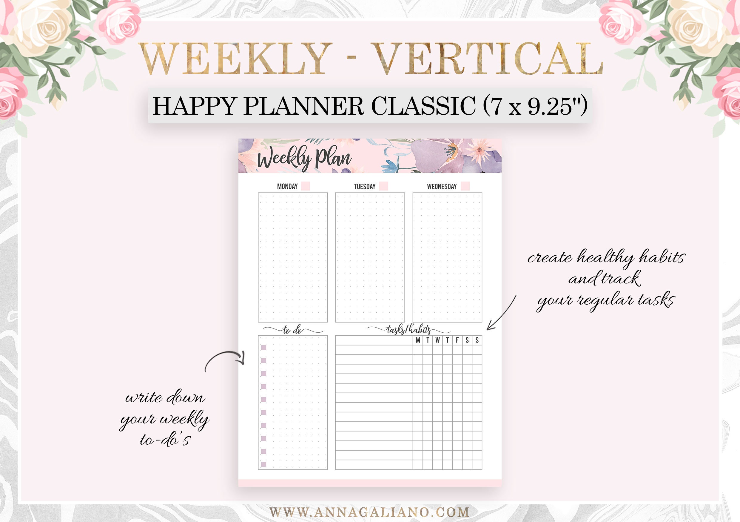 Weekly Vertical Planner Printable, Happy Planner Inserts Printable ...