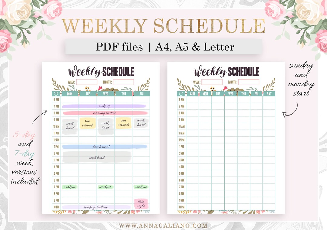 Hourly Planner Printable, Weekly Schedule Printable, Weekly Inserts ...
