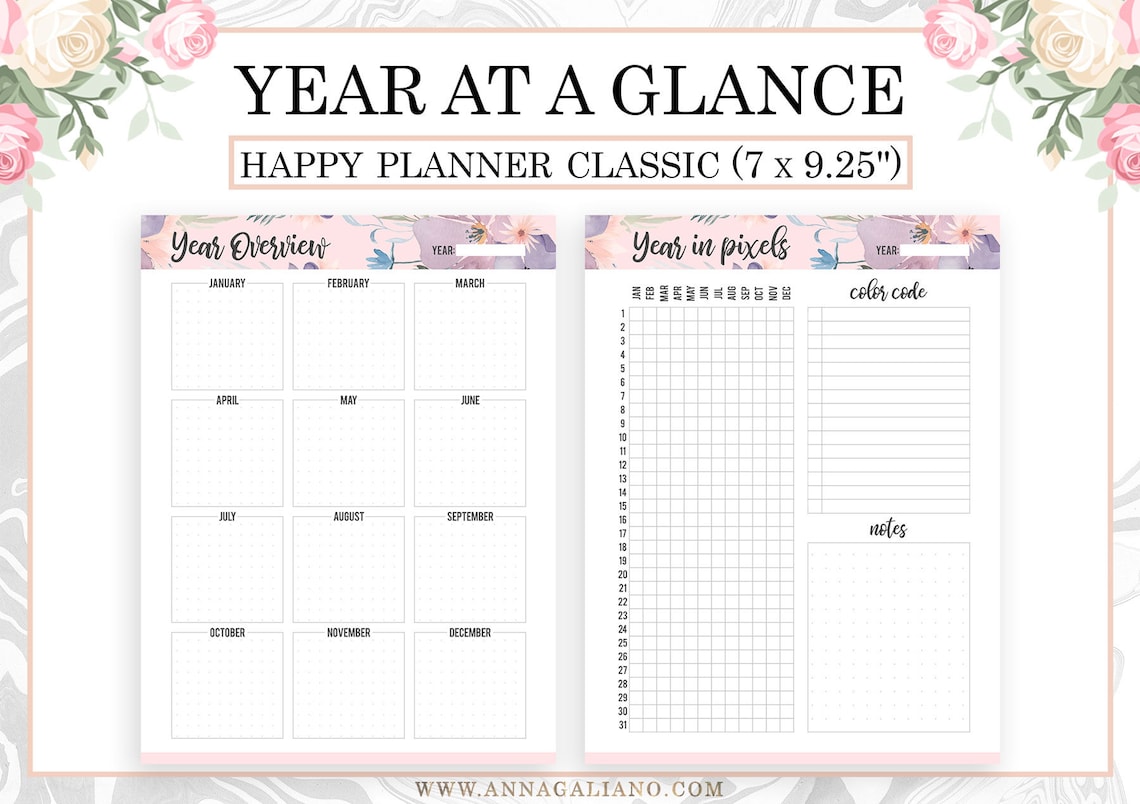 Happy Planner Year at a Glance, Happy Planner Inserts Printable, Year ...