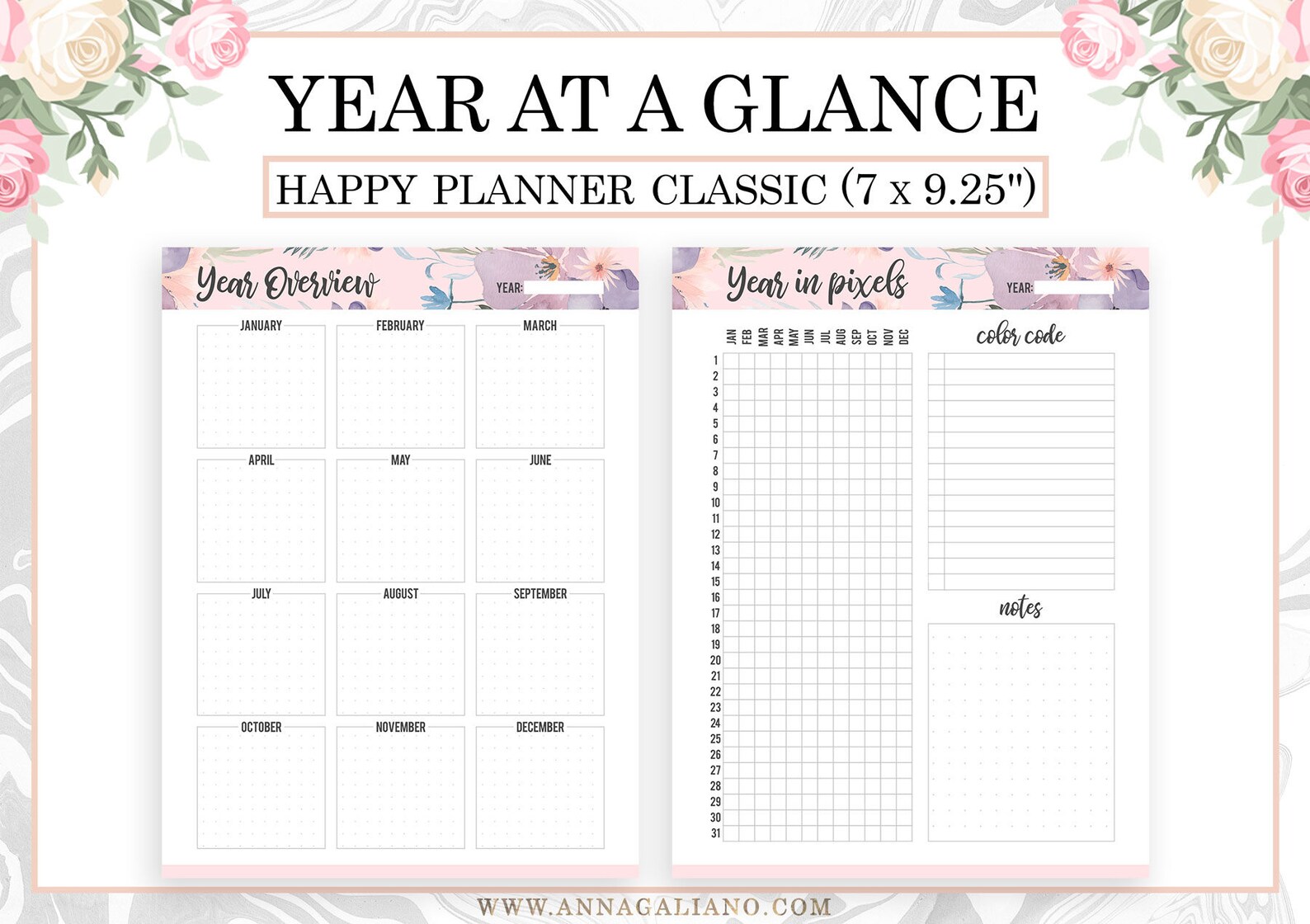 Happy Planner Year at a Glance, Happy Planner Inserts Printable, Year ...