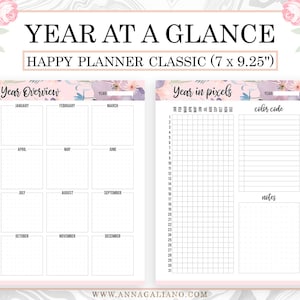 Happy Planner Year at a Glance, Happy Planner Inserts Printable, Year ...