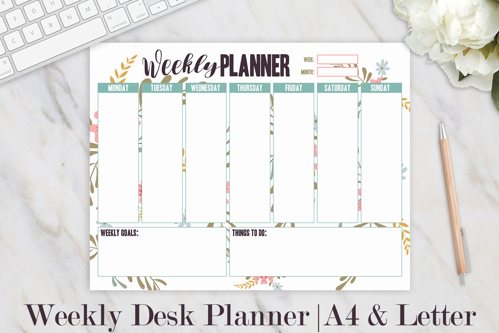 Weekly Planner Printable, Weekly Desk Planner, Weekly Planner Pad ...