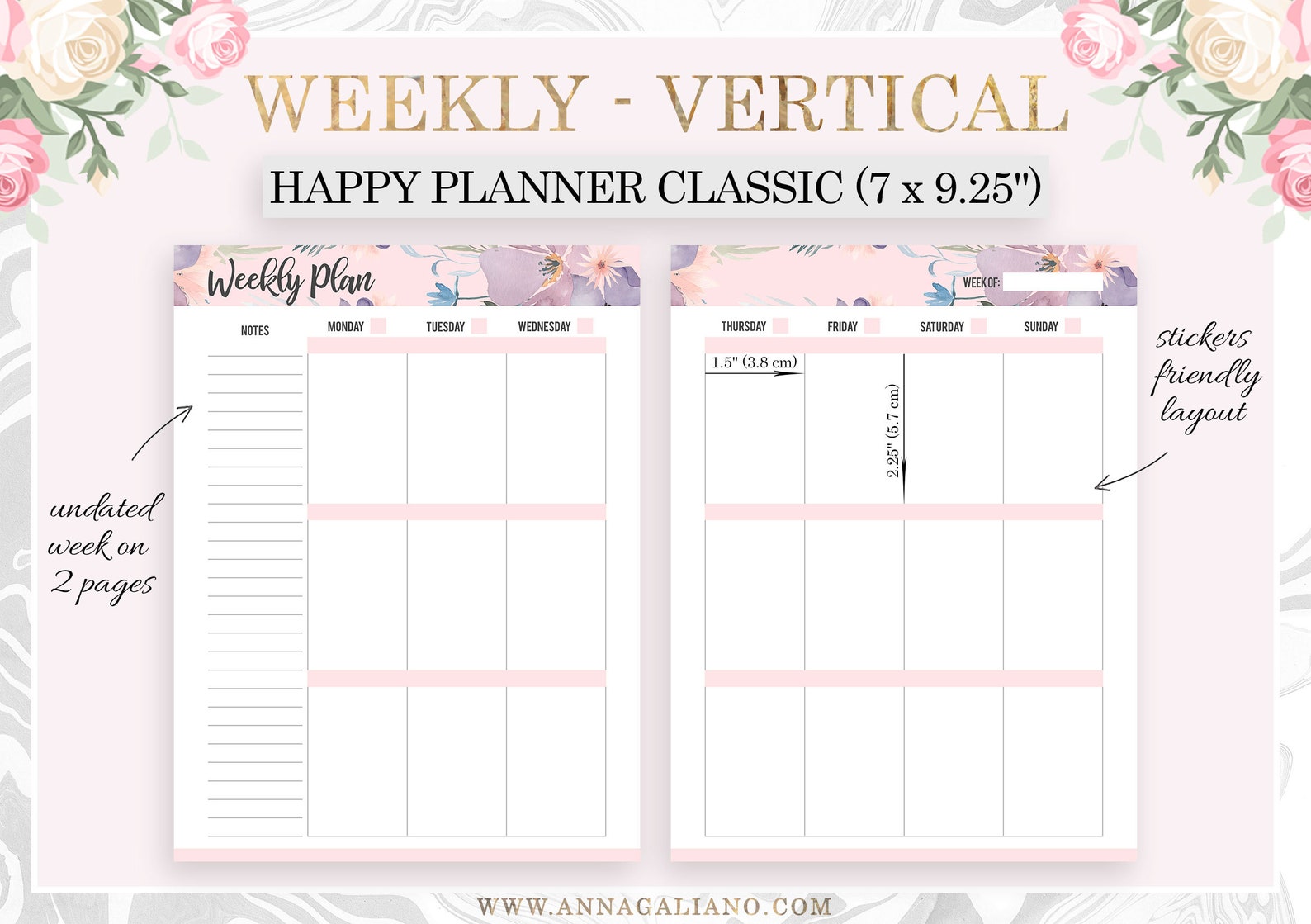 Weekly Vertical Planner Printable Happy Planner Inserts - Etsy