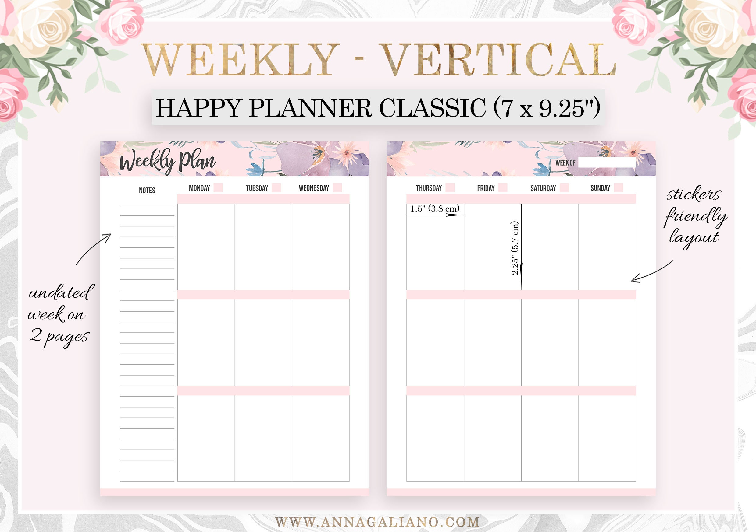 Weekly Vertical Planner Printable, Happy Planner Inserts Printable ...