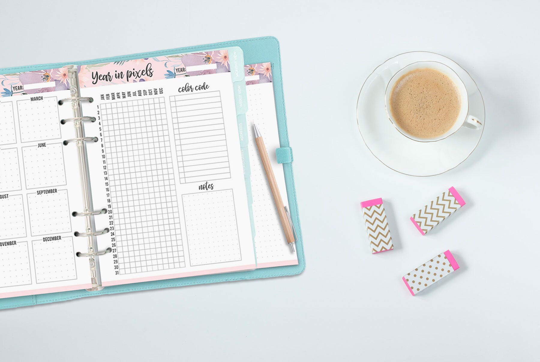 Year at a Glance, Year Overview, Year in Pixels Printable, A5 Planner ...