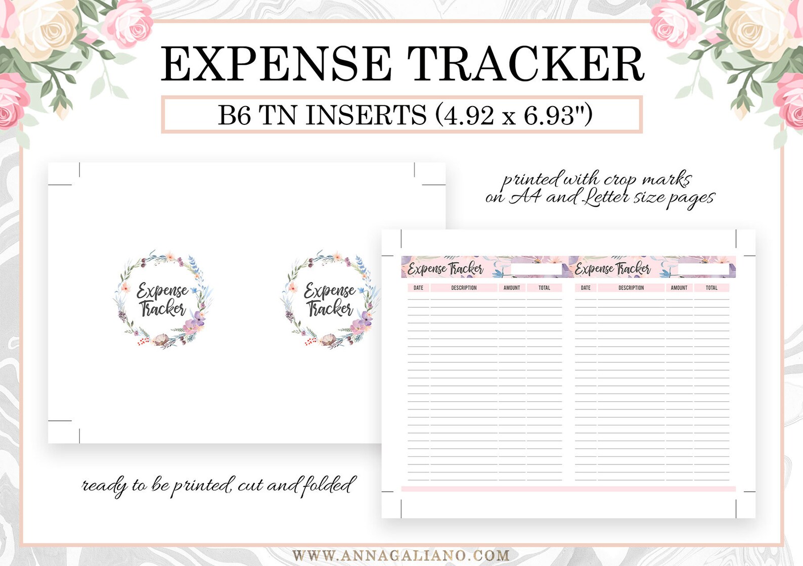B6 Expense Tracker, B6 TN Inserts, B6 Monthly Expenses, Printable Travelers Notebook Inserts, B6 ...