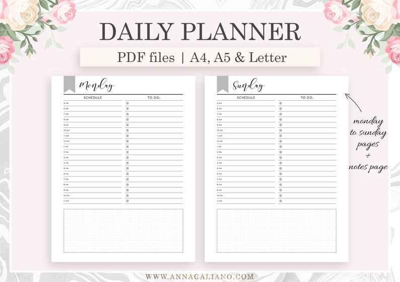 Daily Planner Printable Daily Agenda Hourly Planner Undated - Etsy