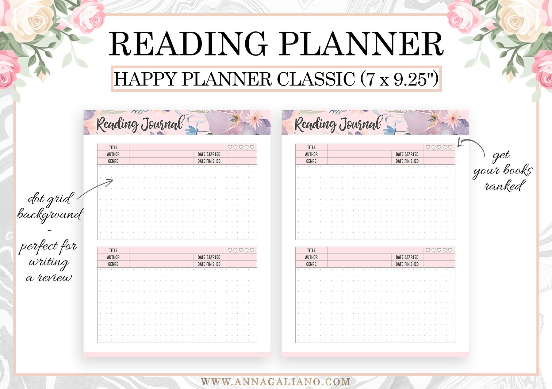 Reading Planner, Happy Planner Inserts Printable, Reading Journal ...