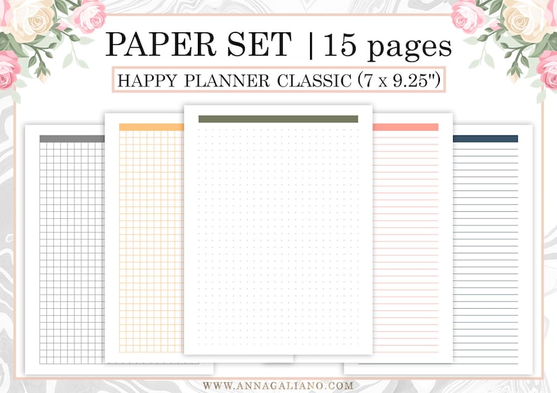 Dot Grid Paper Happy Planner, Lined and Grid Paper Set, Printable ...