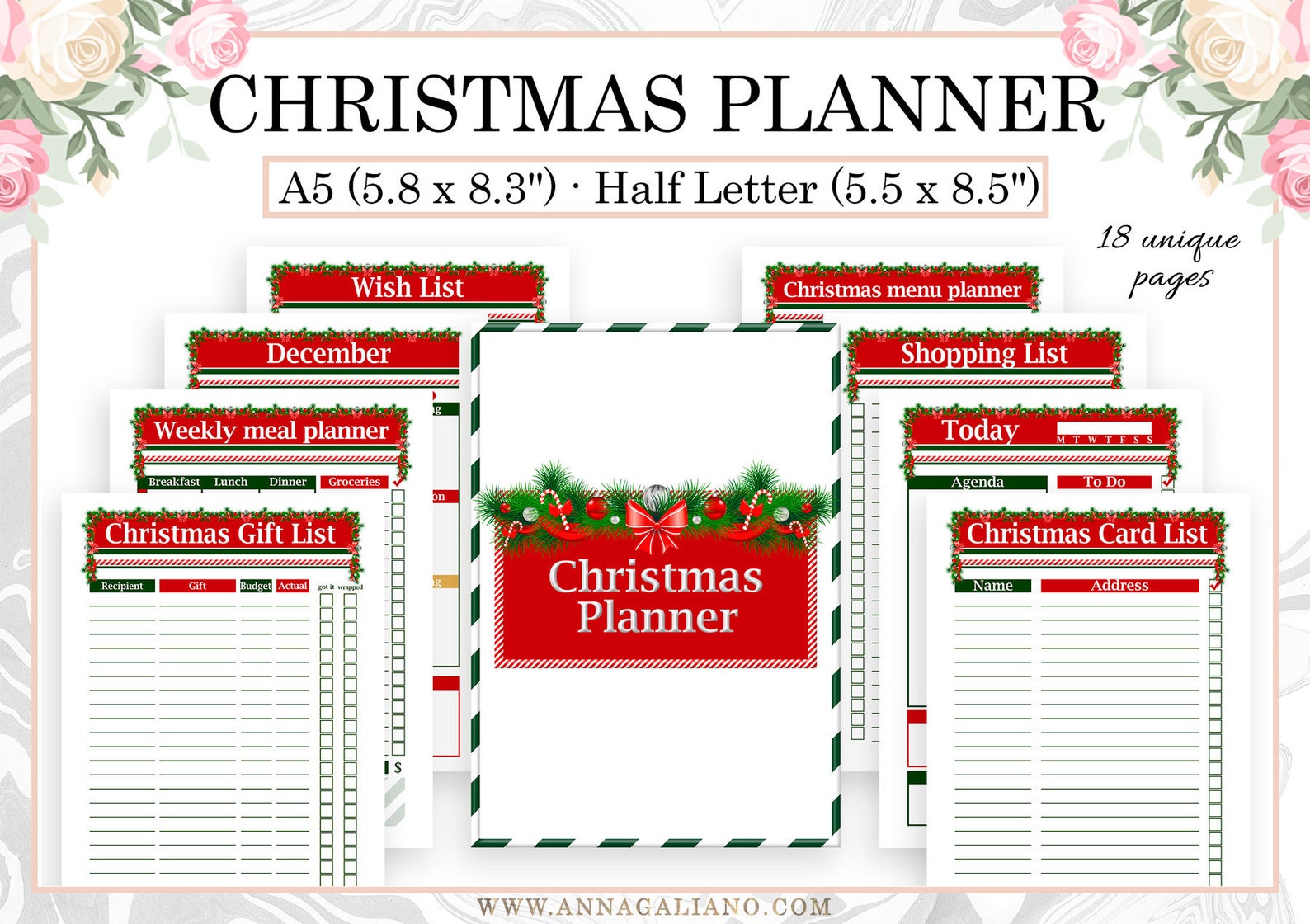 Christmas Planner Kit, A5 Printable Inserts, Holiday Planner, December ...