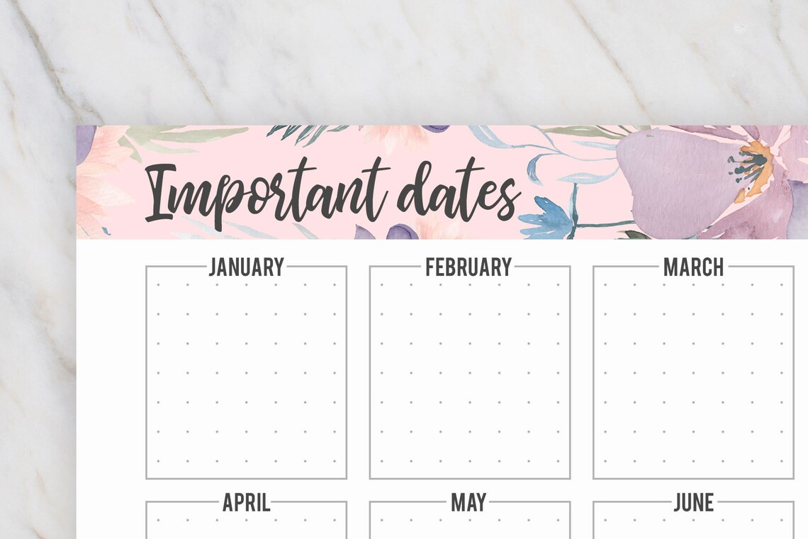 Planner Inserts Printable, Important Dates Calendar, Birthday Calendar ...