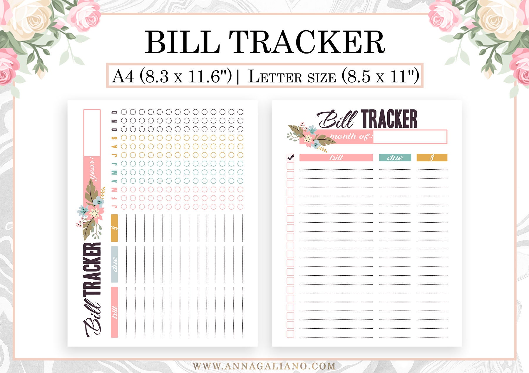 Bill Tracker Printable Bill Checklist Monthly Bill payment | Etsy