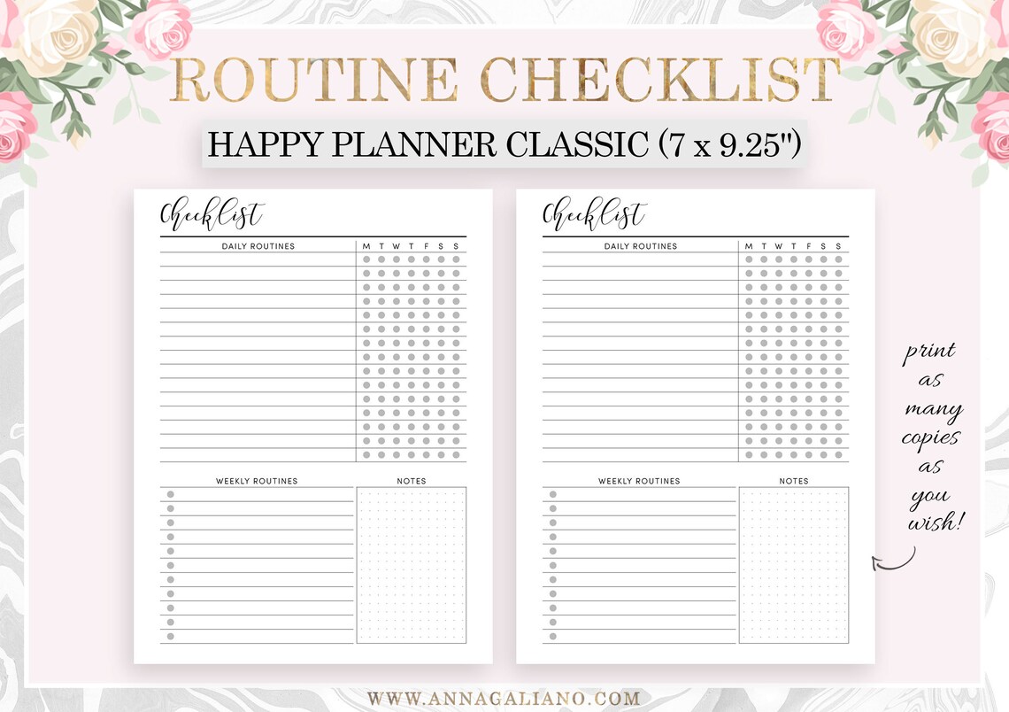 Daily Routine Checklist Printable Happy Planner Classic | Etsy