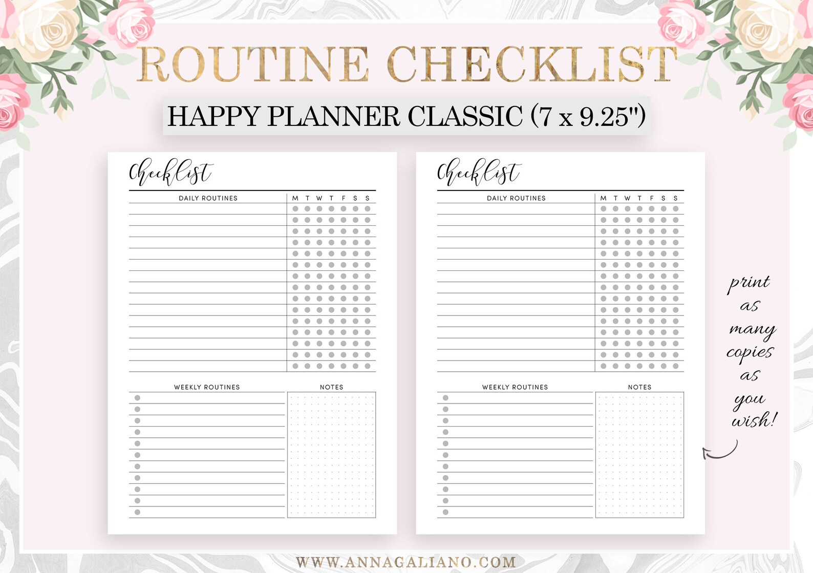 Daily Routine Checklist Printable Happy Planner Classic | Etsy