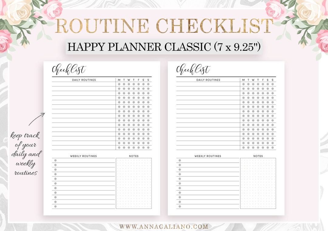 Daily Routine Checklist Printable, Happy Planner Classic Inserts ...