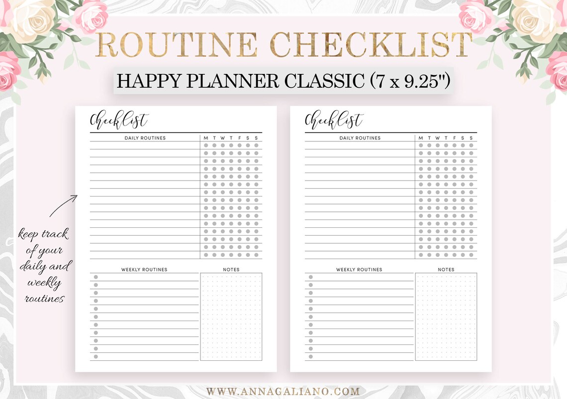 Daily Routine Checklist Printable Happy Planner Classic | Etsy