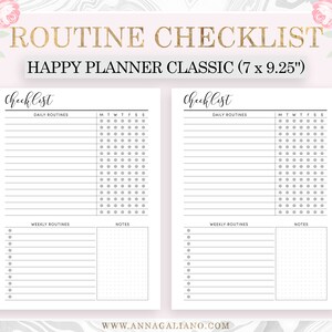Daily Routine Checklist Printable, Happy Planner Classic Inserts ...