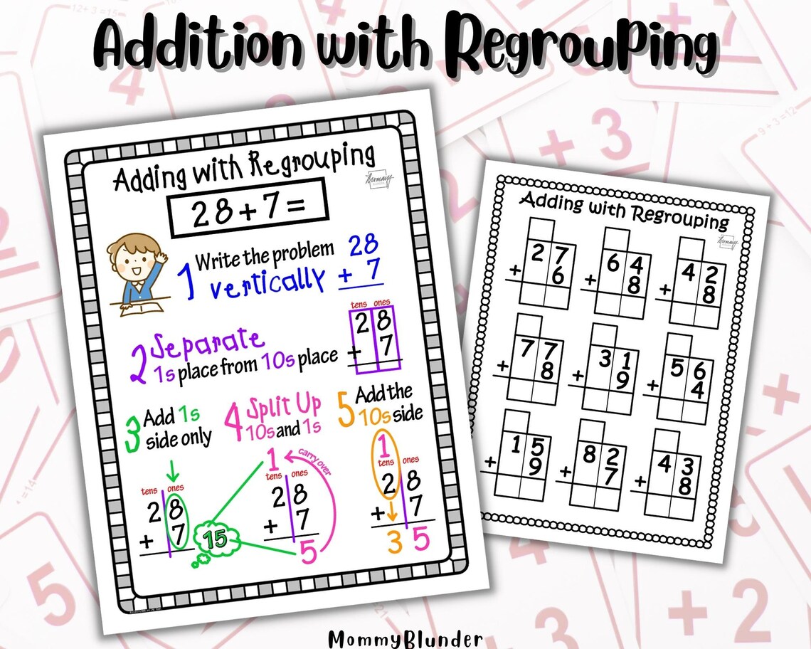 Addition With Regrouping | Anchor Chart | With 5 Addition Practice ...