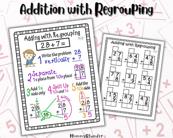 Addition With Regrouping Anchor Chart Practice Sheet - Etsy
