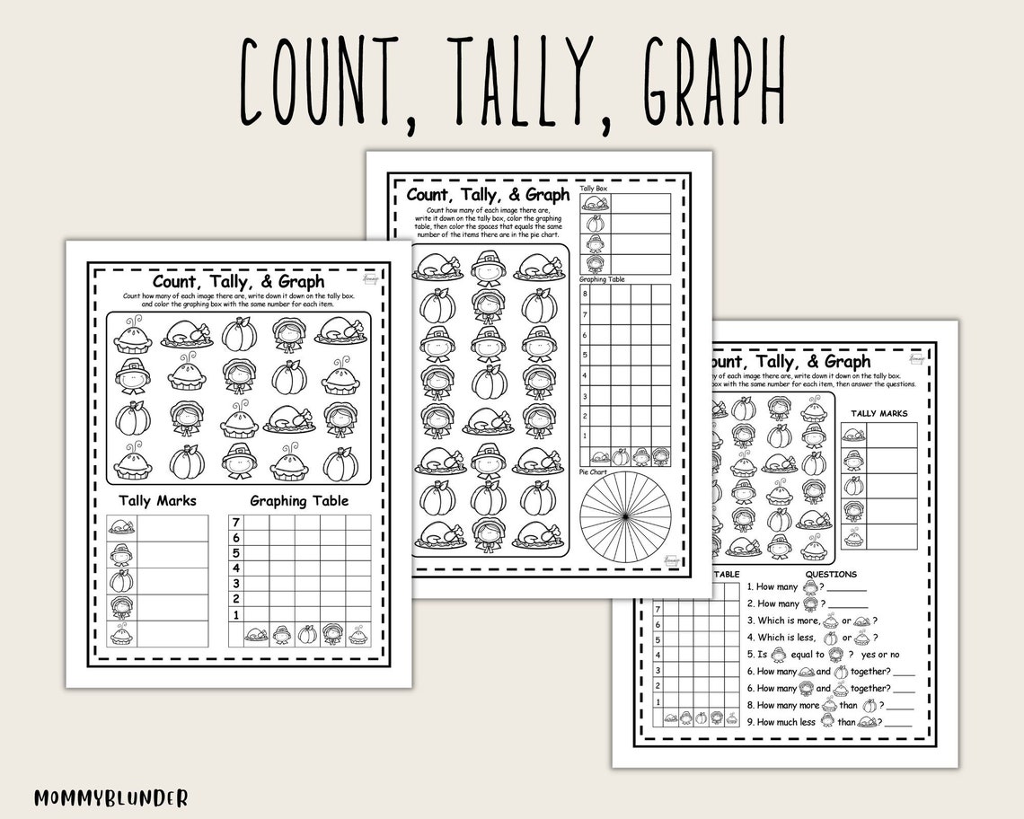 Count Tally and Graph Activity Sheet Thanksgiving Theme - Etsy