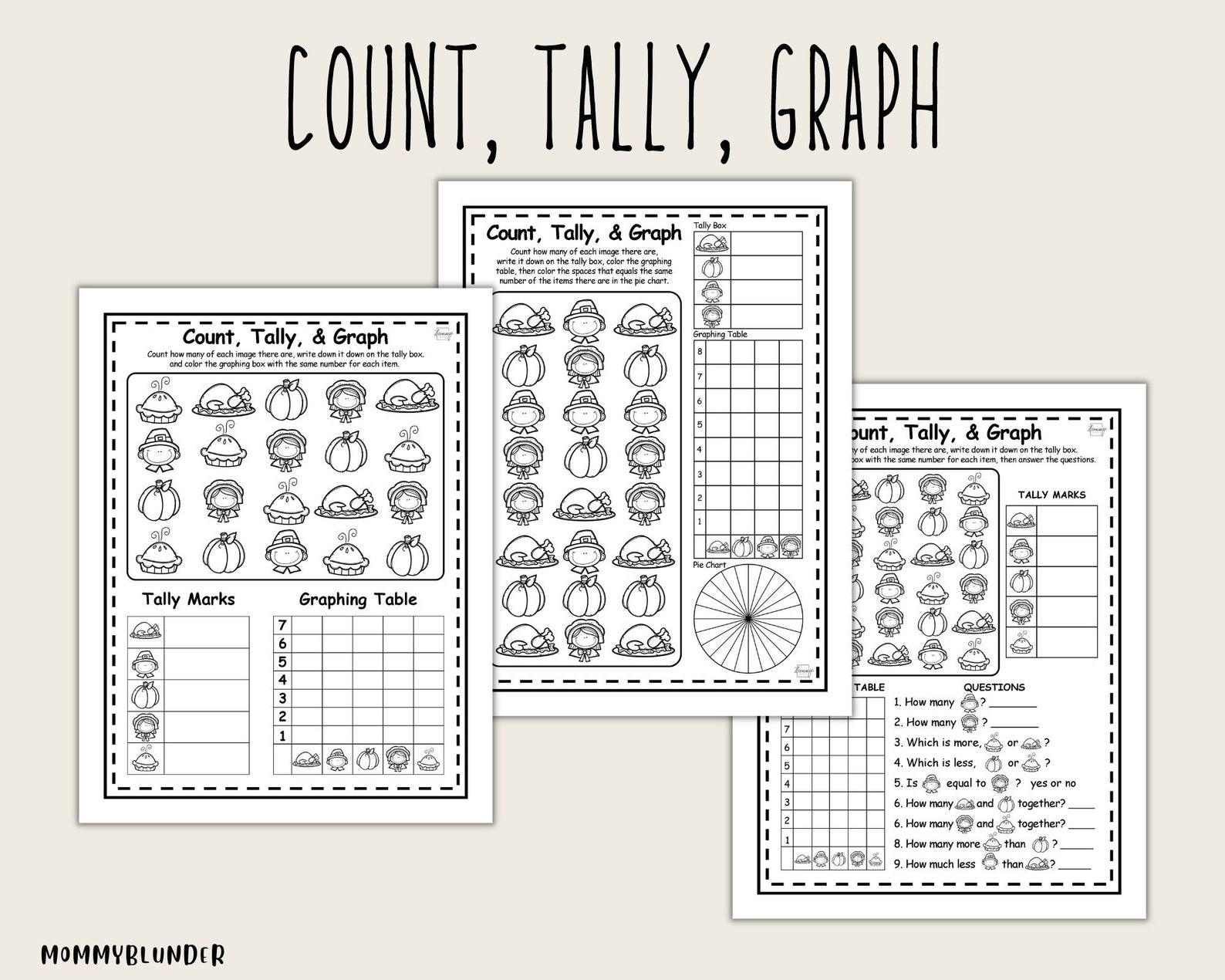 Count Tally and Graph Activity Sheet Thanksgiving Theme - Etsy