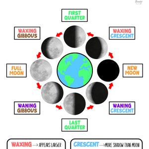 Phases of the Moon | Anchor Chart | Spinner | Colored & Black and White ...