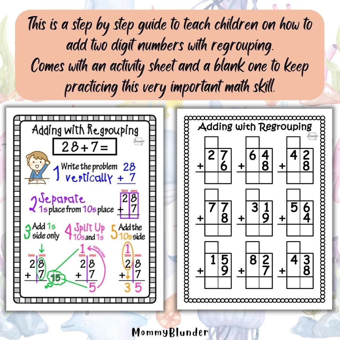 Addition With Regrouping Anchor Chart With 5 Addition Practice Sheets ...
