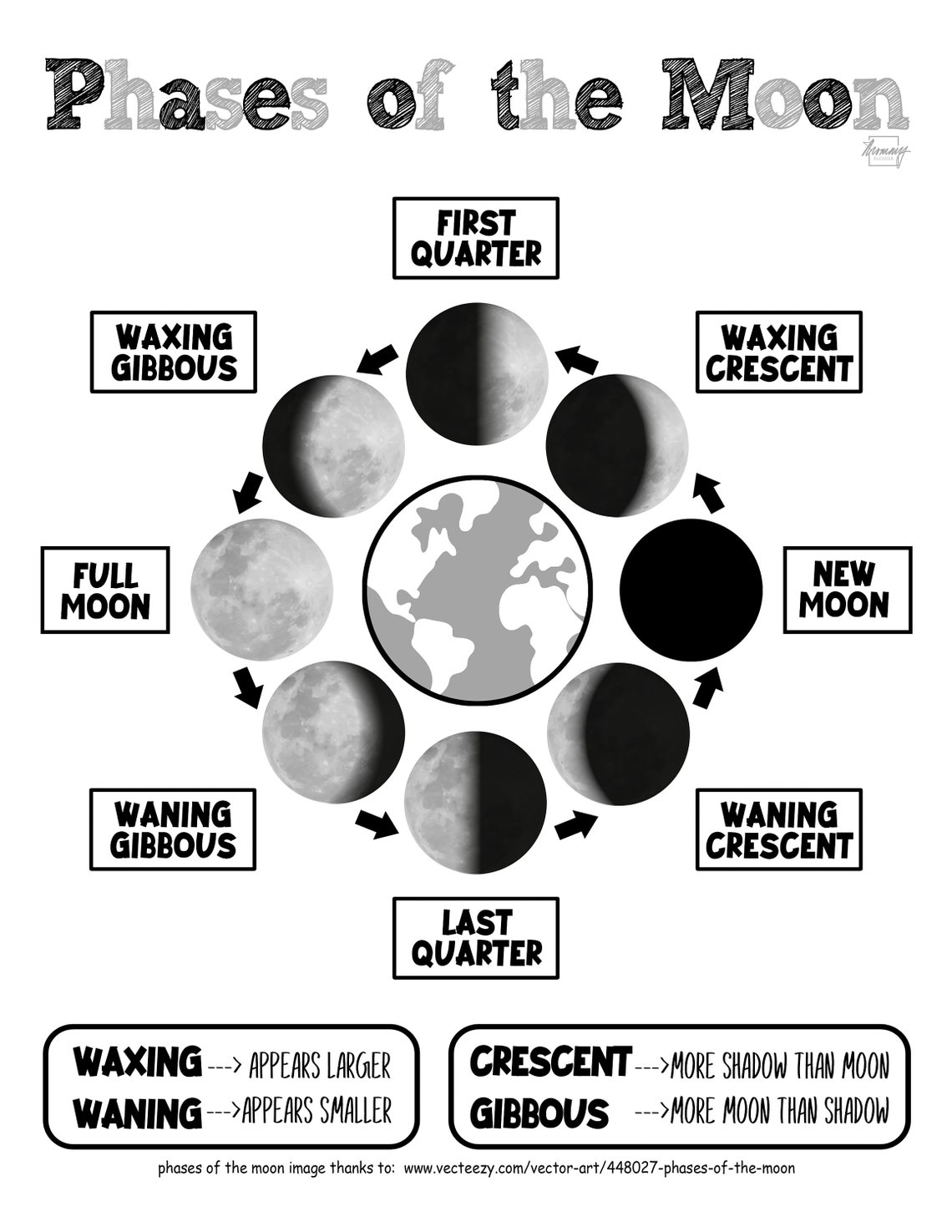 Phases of the Moon | Anchor Chart | Spinner | Colored & Black and White ...