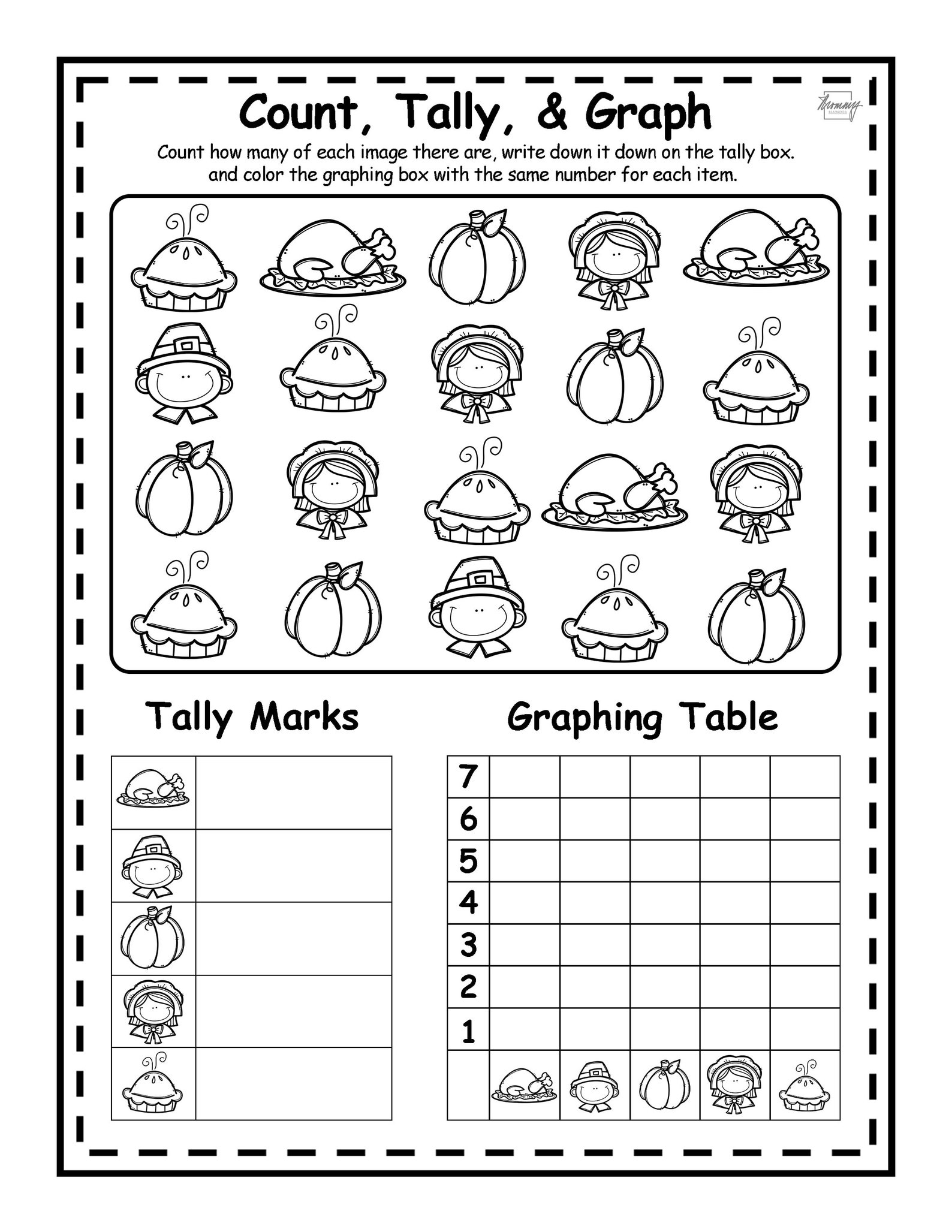 Count Tally and Graph Activity Sheet Thanksgiving Theme - Etsy