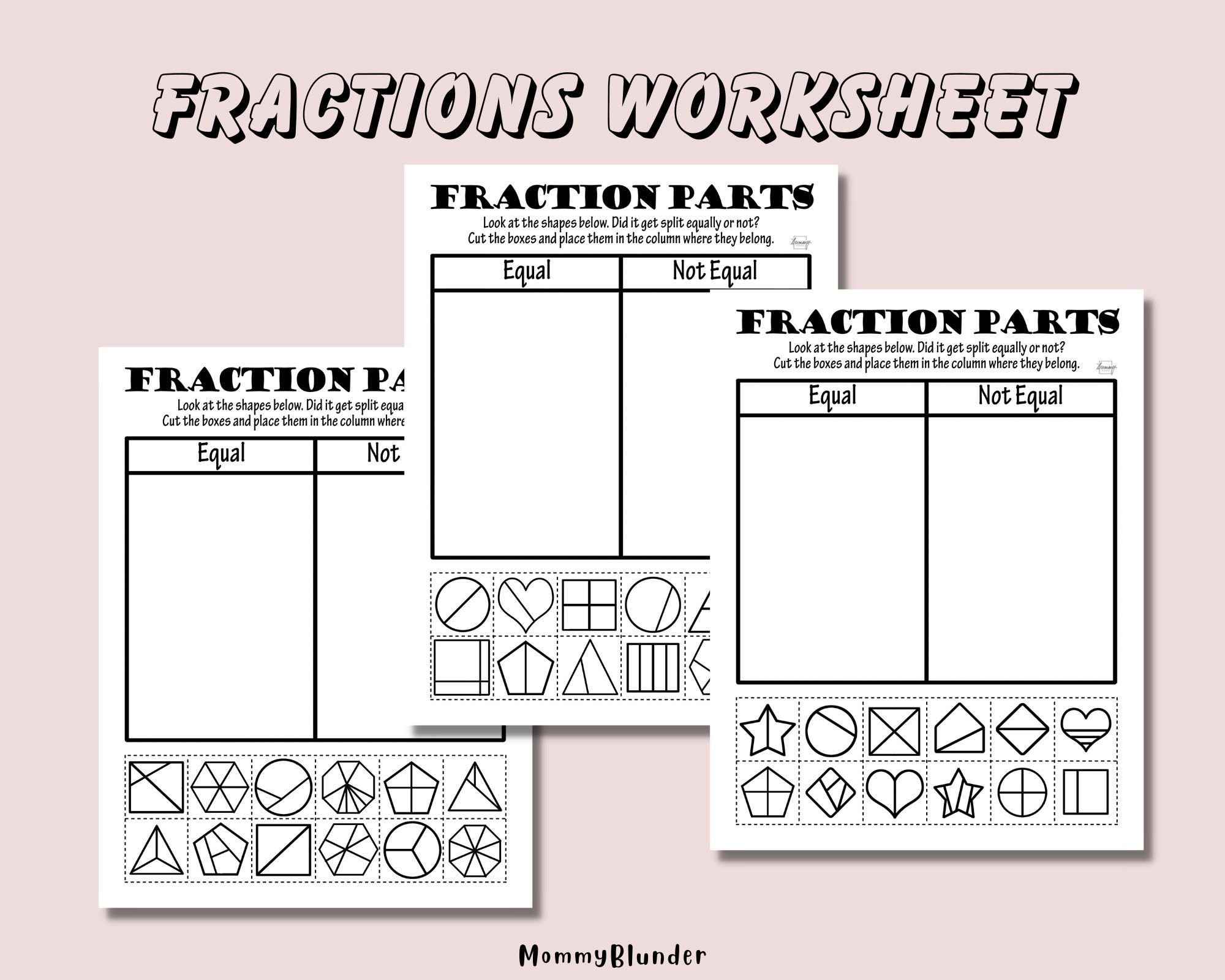 Fractions Anchor Chart Activity Sheets Equal Not Equal - Etsy Canada