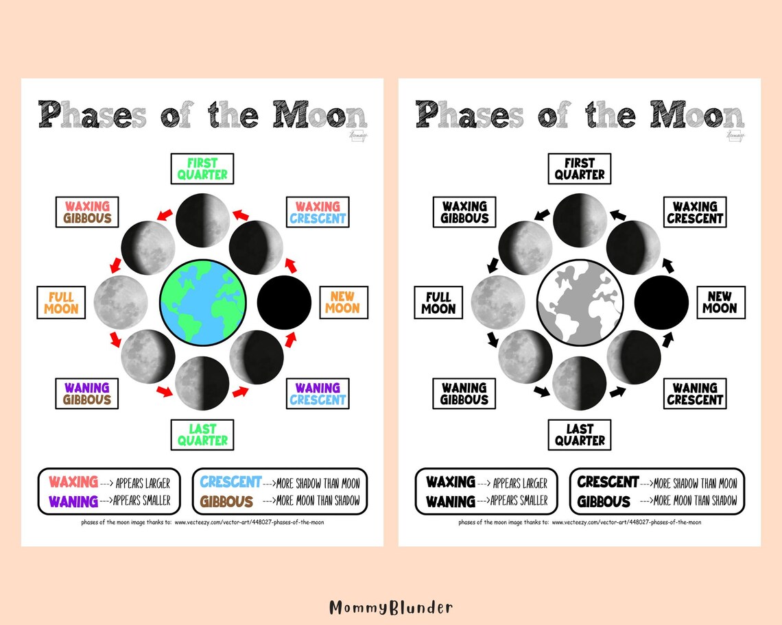 Phases of the Moon | Anchor Chart | Spinner | Colored & Black and White ...