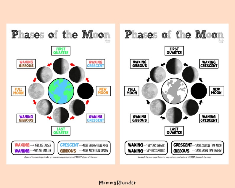 Phases of the Moon | Anchor Chart | Spinner | Colored & Black and White ...