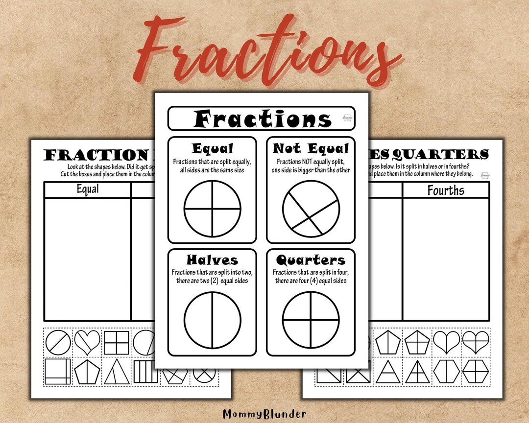 Fractions Anchor Chart Activity Sheets Equal Not Equal - Etsy
