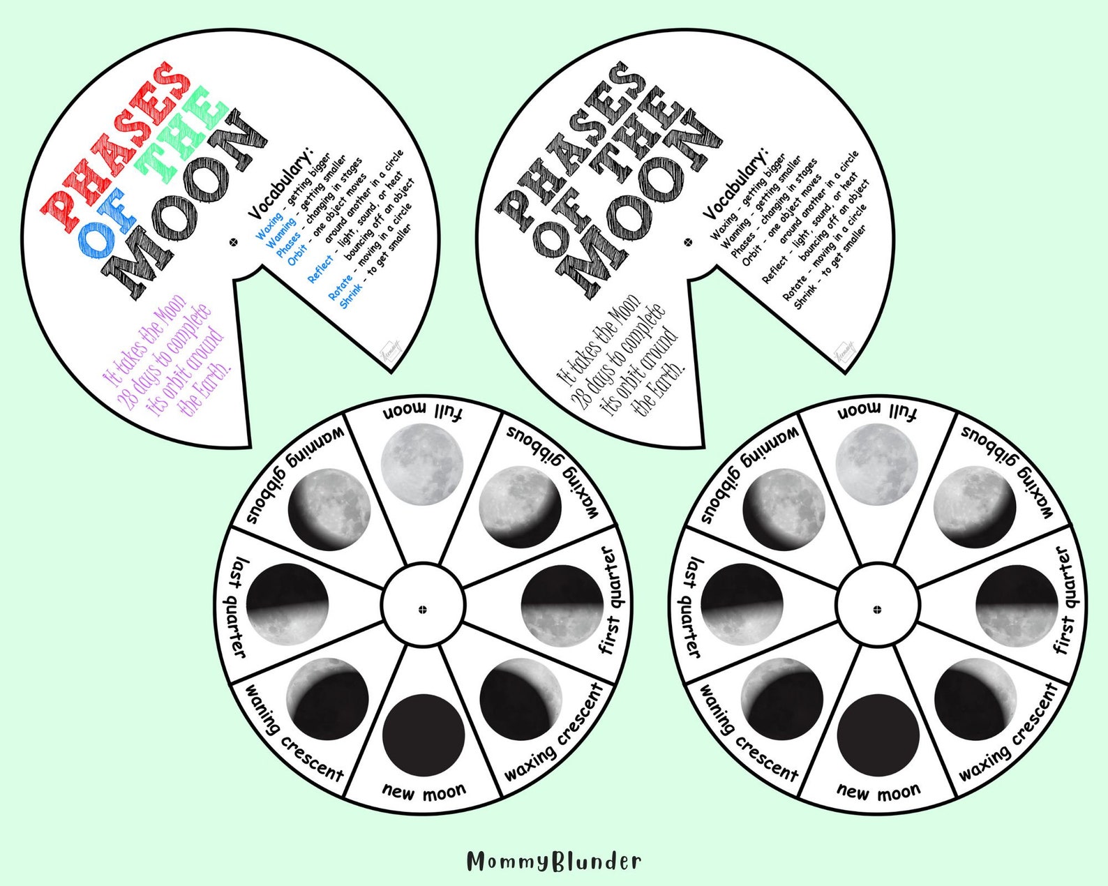 Phases of the Moon | Anchor Chart | Spinner | Colored & Black and White ...