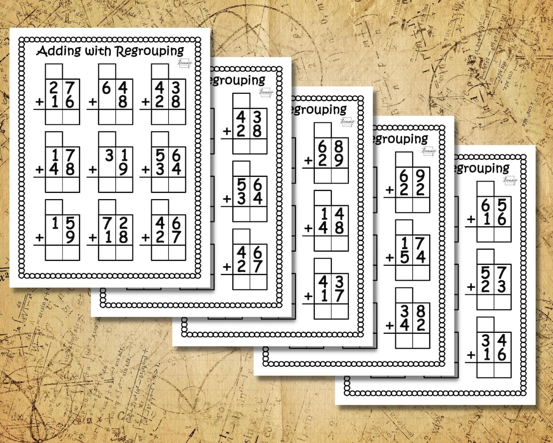 Addition With Regrouping Anchor Chart With 5 Addition Practice Sheets ...