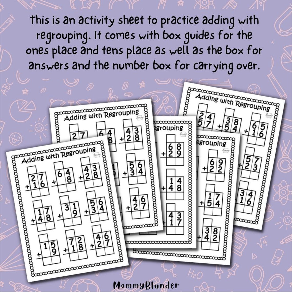 Addition With Regrouping Anchor Chart With 5 Addition Practice Sheets ...