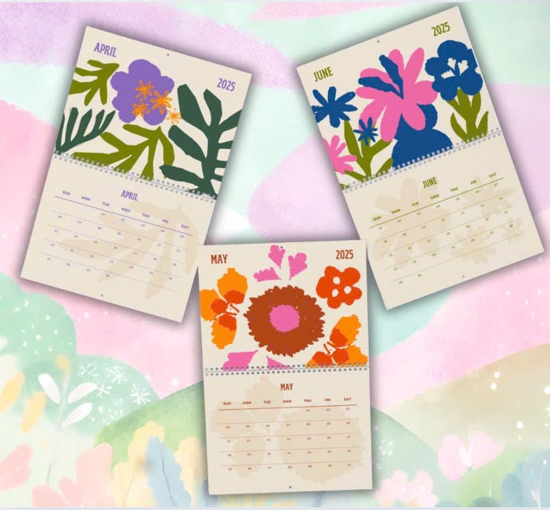2025 Illustrated Calendar Colourful Calendar 2025 Wall Calendar 2025 ...